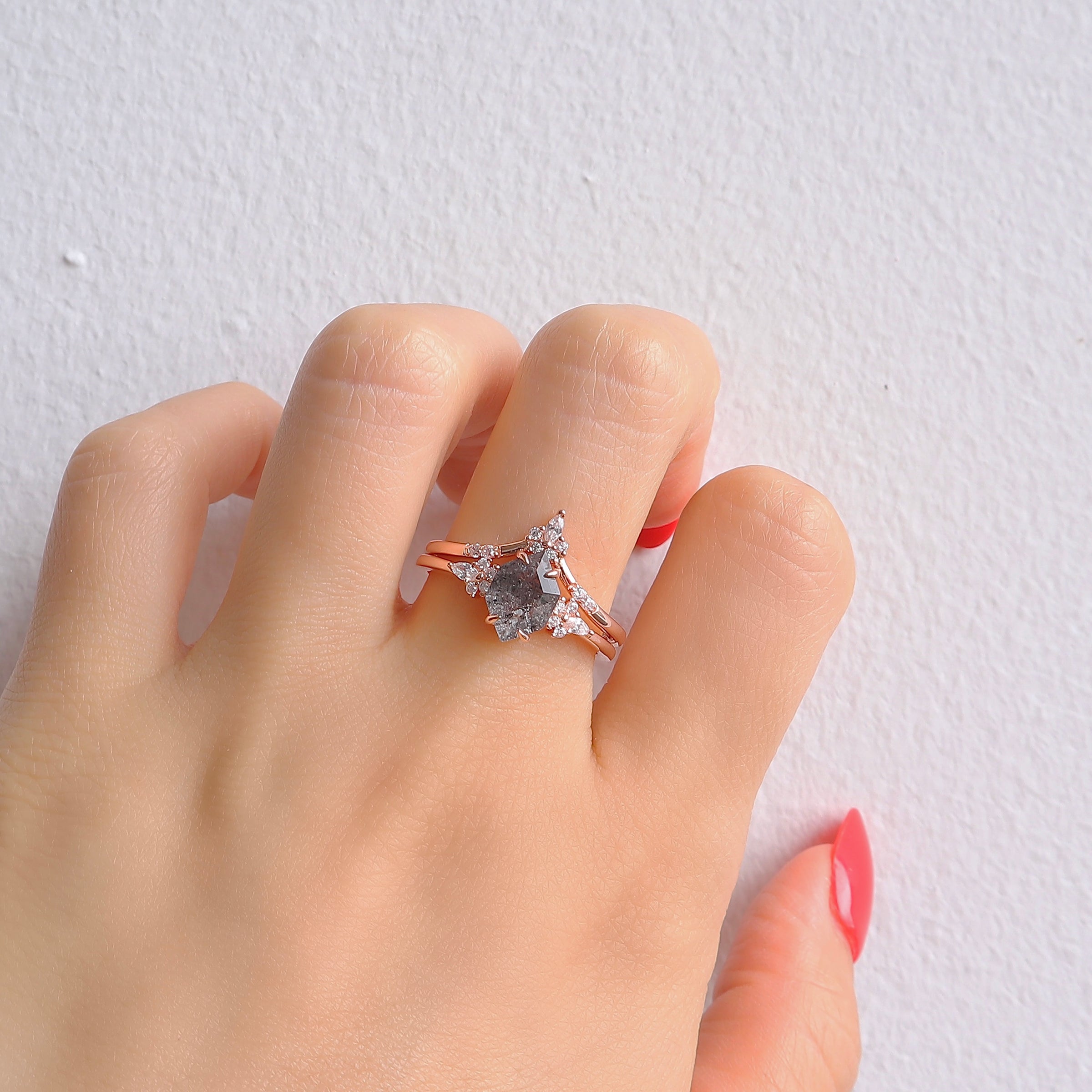 Aria Galaxy Raw Salt and Pepper Diamond Ring Set